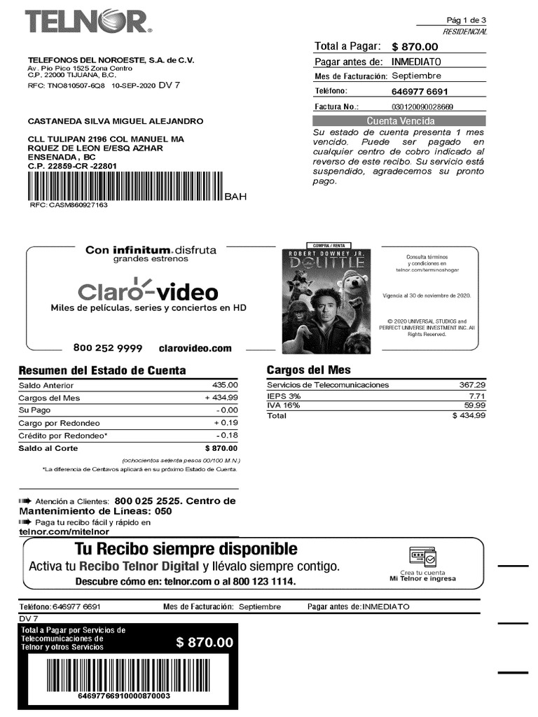 Recibo Telnor | PDF