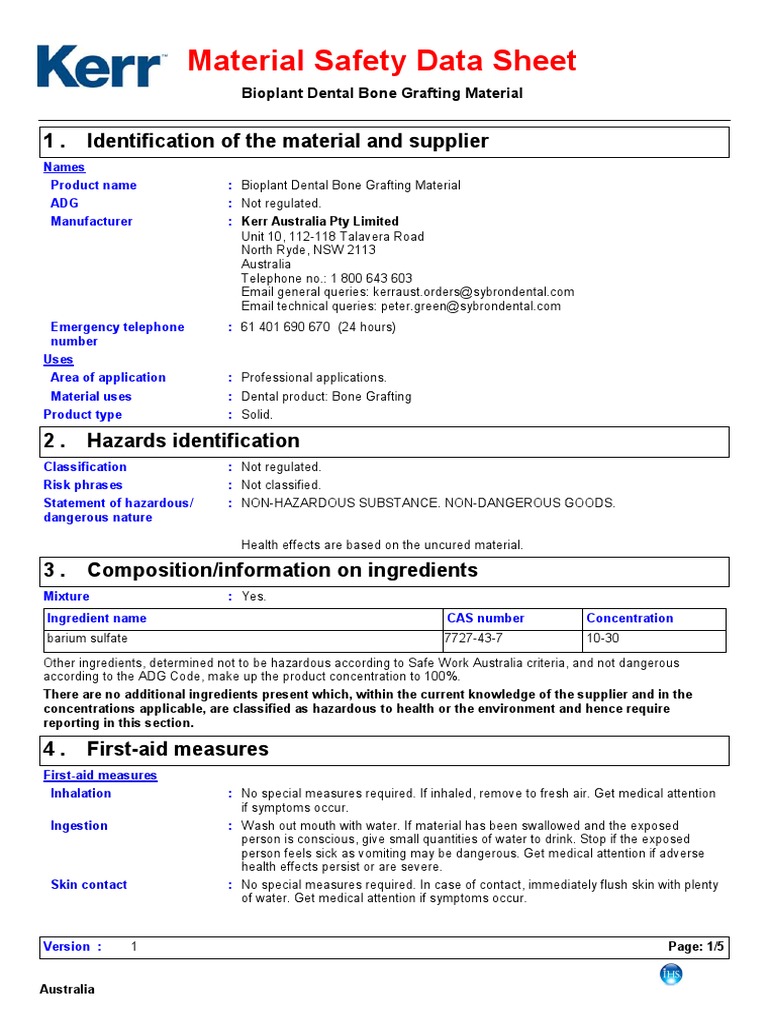 Material Safety Data Sheet: Identification of The Material and Supplier ...