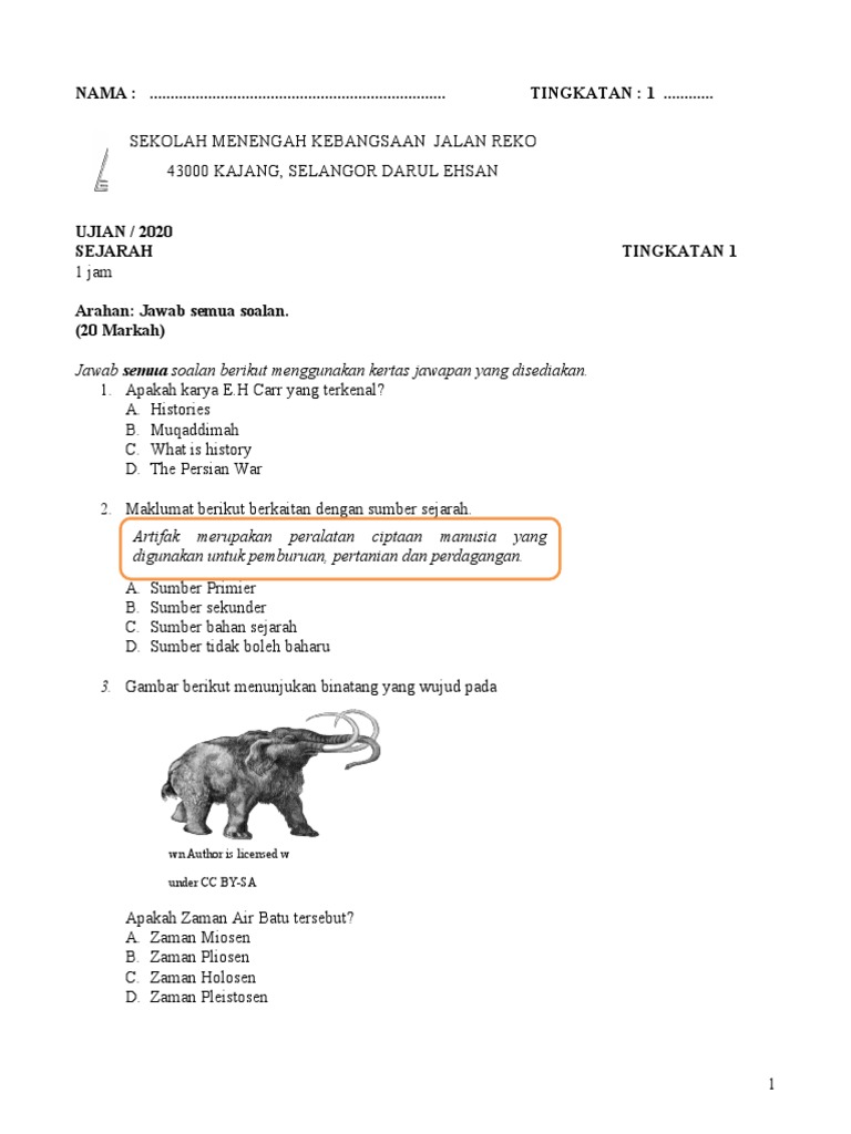Sejarah Exam Tingkatan 1 Akhir Tahun | PDF