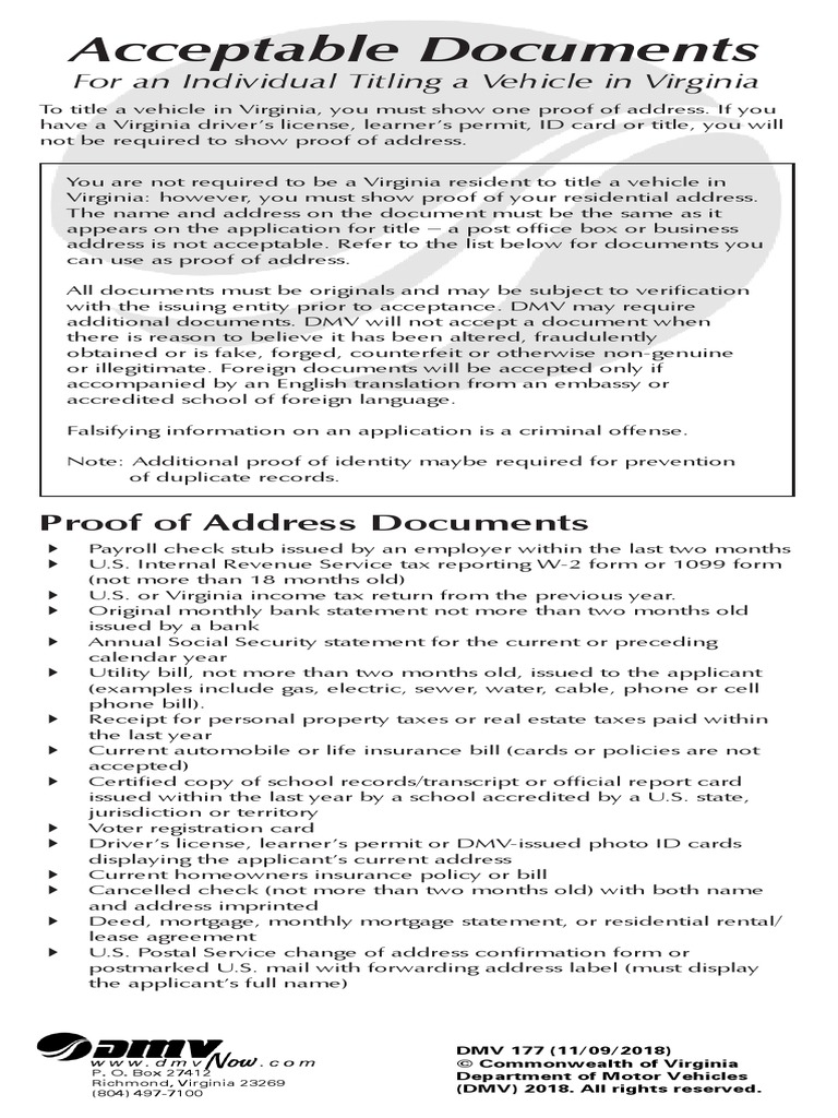 Acceptable Documents Acceptable Documents | PDF | Department Of Motor ...