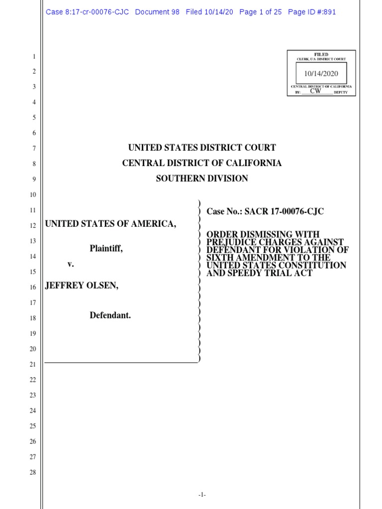 98 - Order Dismissing Charges With Prejudice | PDF | Sixth Amendment To ...