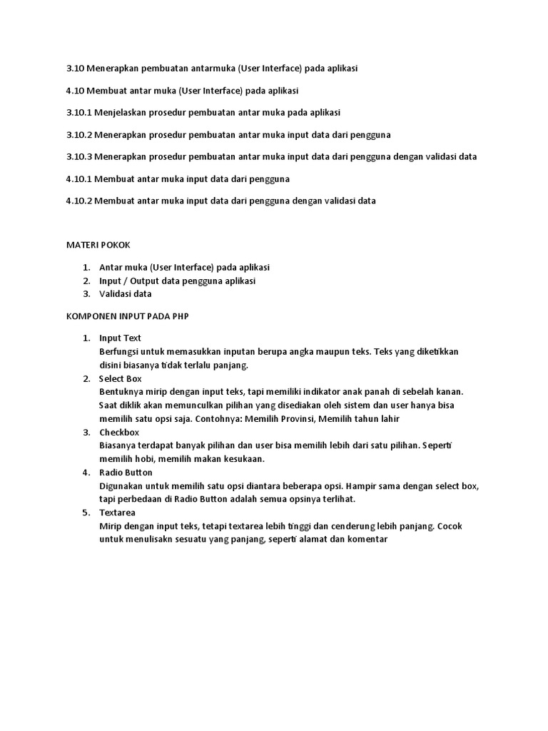 Komponen Input Pada PHP | PDF