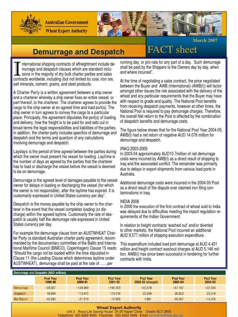 Demurrage and Despatch in Shipping | PDF | Shipping | Transport
