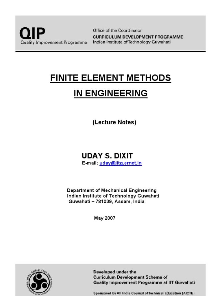 Finite Element Methods in Engineering: Uday S. Dixit | PDF | Calculus Of Variations | Finite ...
