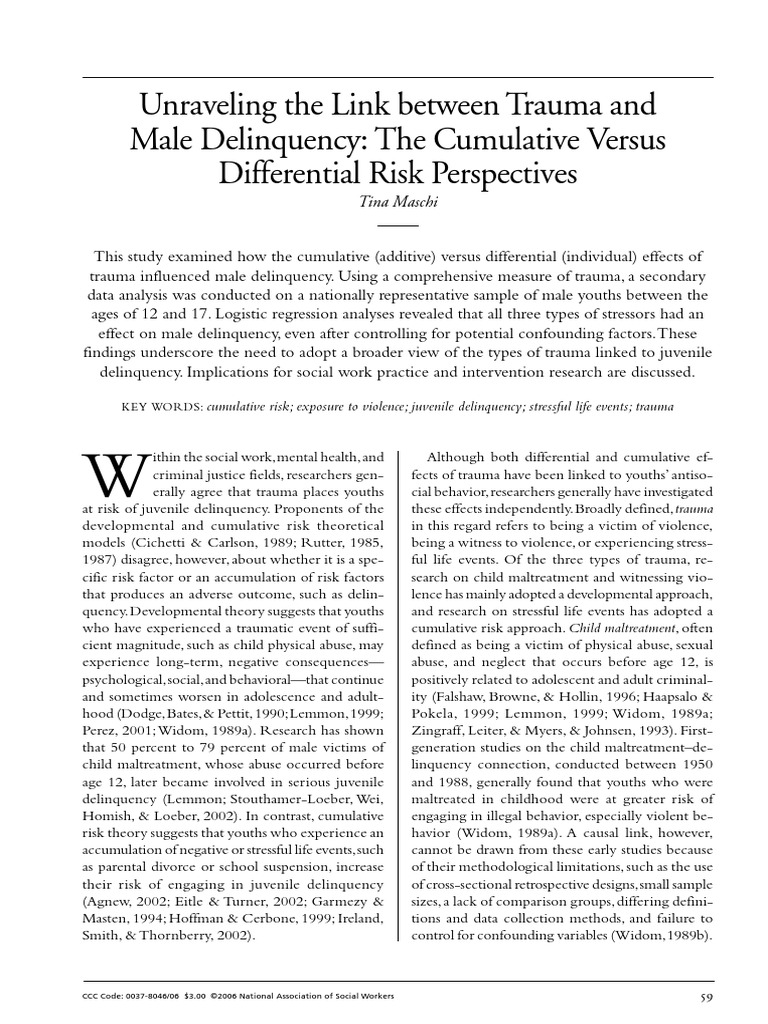 2006 Maschi - Unraveling The Link Between Trauma and Male Delinquency ...