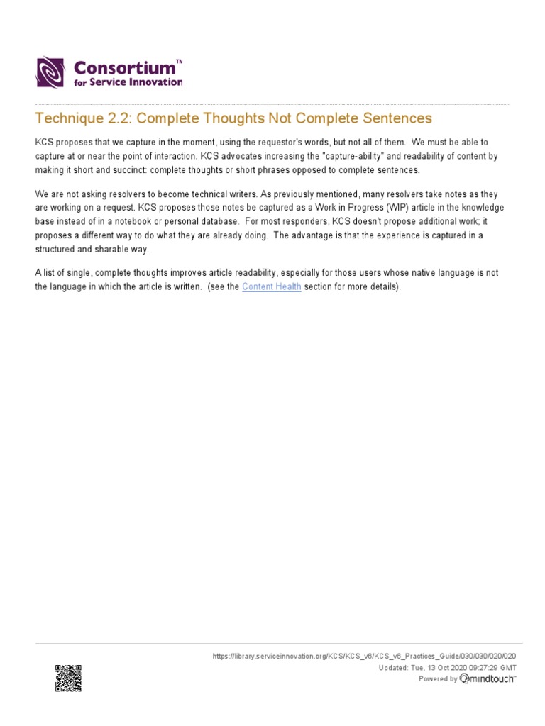 10-Technique 2.2 - Complete Thoughts Not Complete Sentences | PDF ...