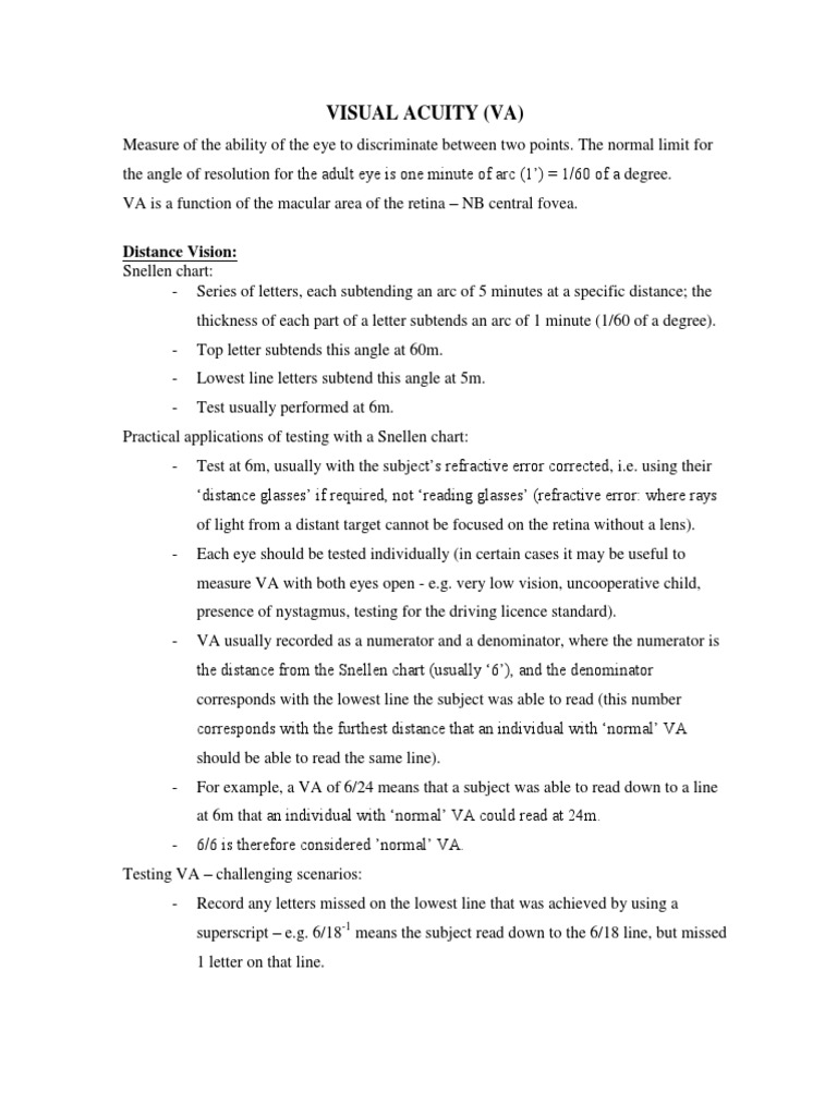 Visual Acuity (Va) : Distance Vision | PDF | Visual Acuity | Visual ...