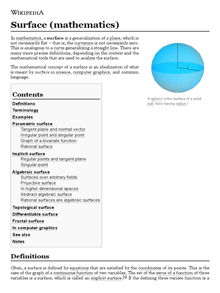 Surface (Mathematics) : Definitions Terminology Examples Parametric ...
