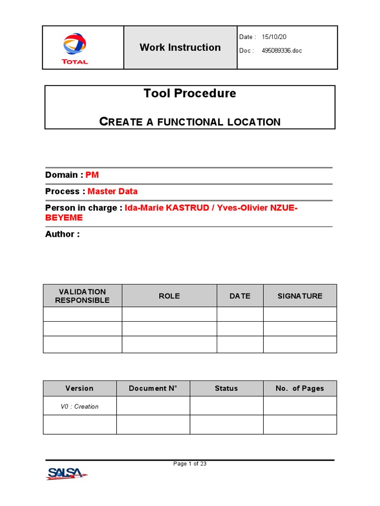 Tool Procedure C: Work Instruction | PDF
