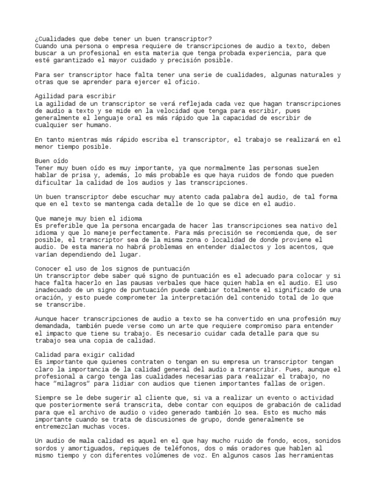 Cualidades Clave de un Transcriptor | PDF | Puntuación | Semiótica