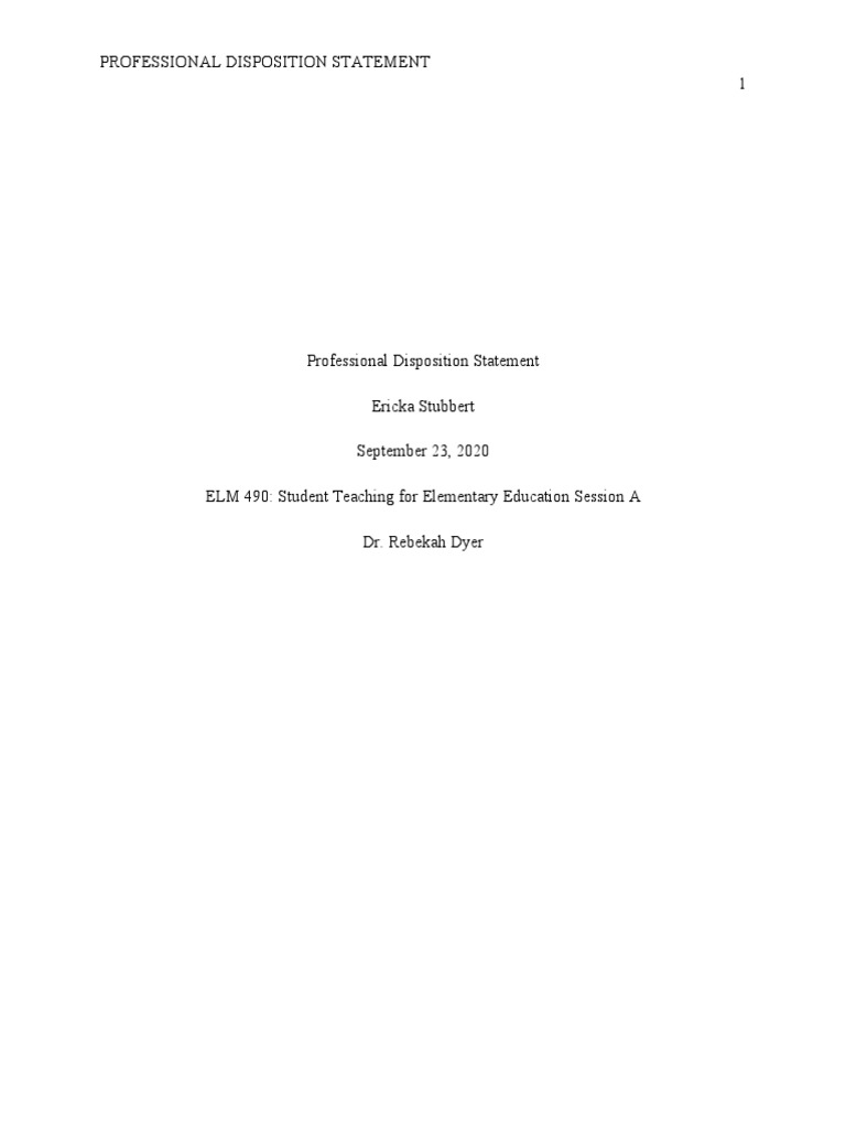 Professional Disposition Statement Stubbert | PDF | Teachers | Change
