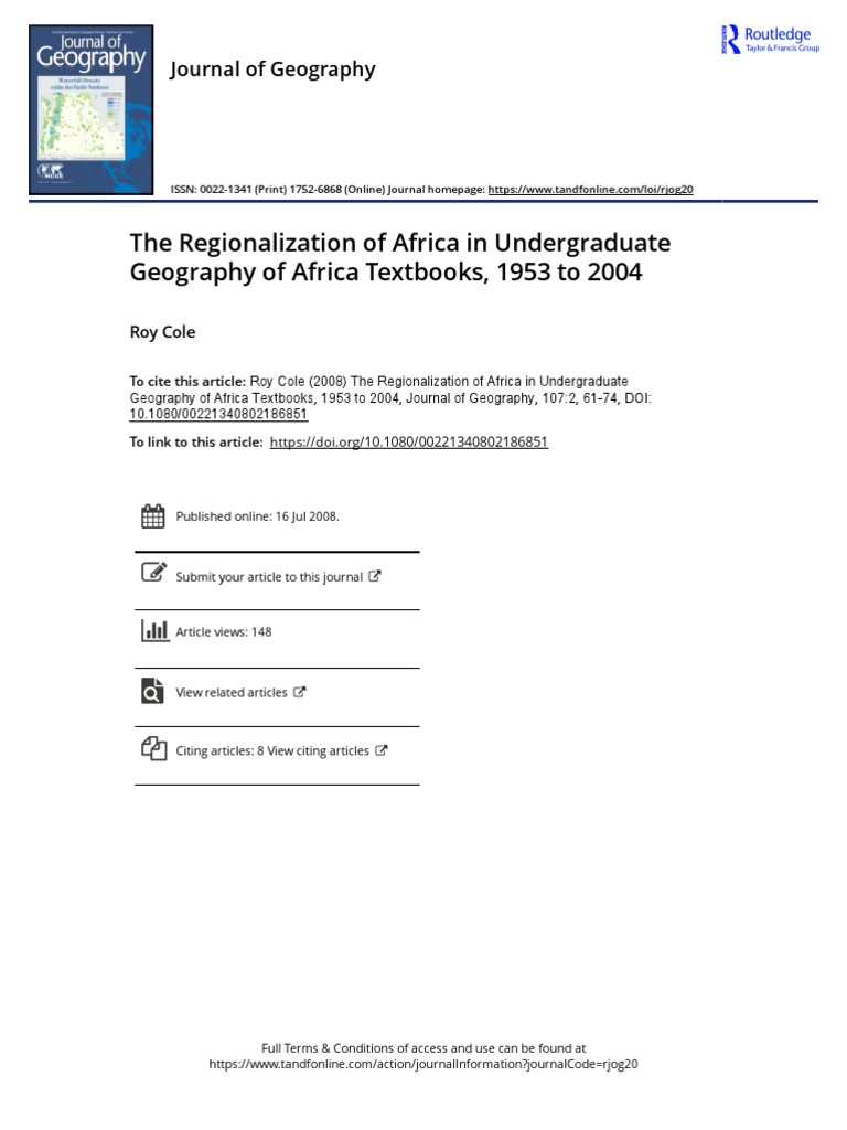 The Regionalization of Africa in Undergraduate Geography of Africa ...