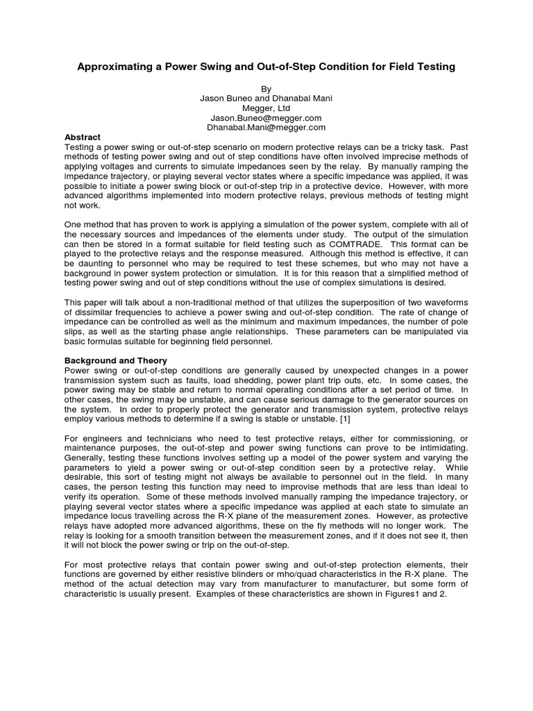 A Power Swing and Out of Step Condition For Field Testing PDF | PDF ...