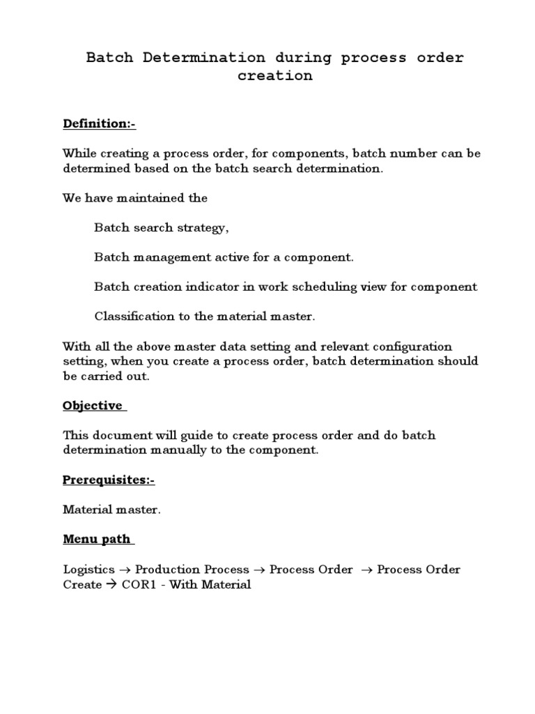 Batch Determination in Process Orders | PDF