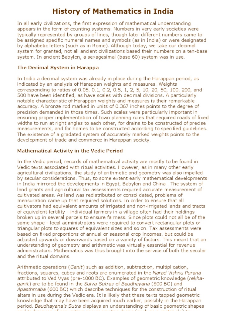 History Of Mathematics In India PDF Numbers Teaching Mathematics