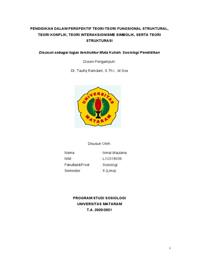 Pendidikan Dalam Perspektif Teori-Teori Fungsional Struktural, Teori ...