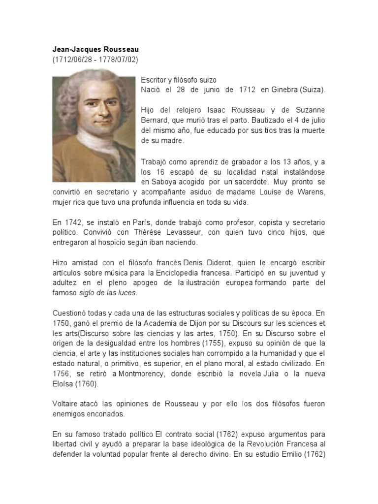 Biografía de Jean-Jacques Rousseau | PDF | Jean-Jacques Rousseau | Poesía