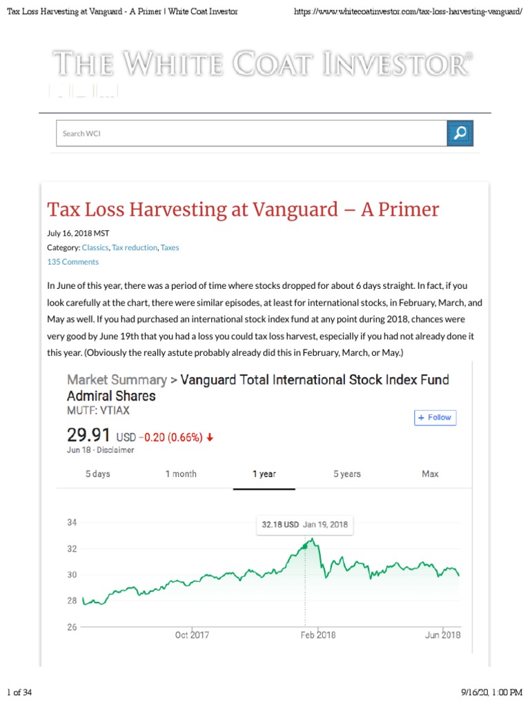 Tax Loss Harvesting at Vanguard - A Primer - White Coat Investor | PDF ...