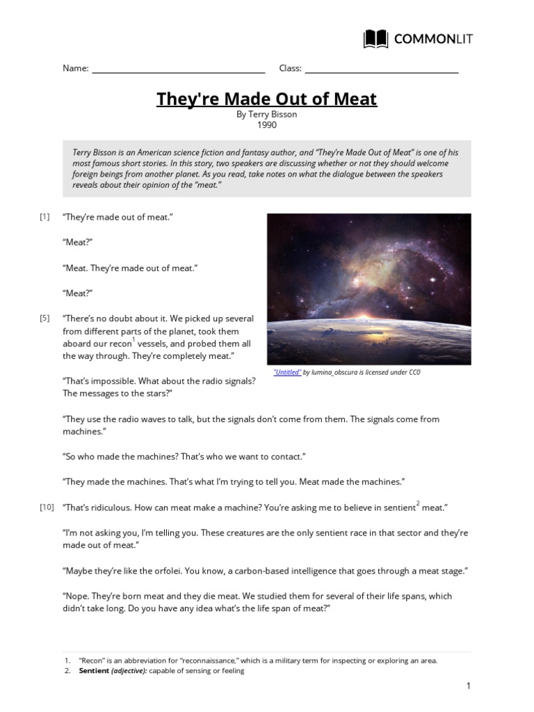 Commonlit They-Re-Made-Out-Of-Meat Student | PDF