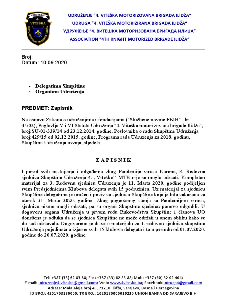 1.2 Zapisnik Sa 2. Redovne Skupštine Udruženja | PDF