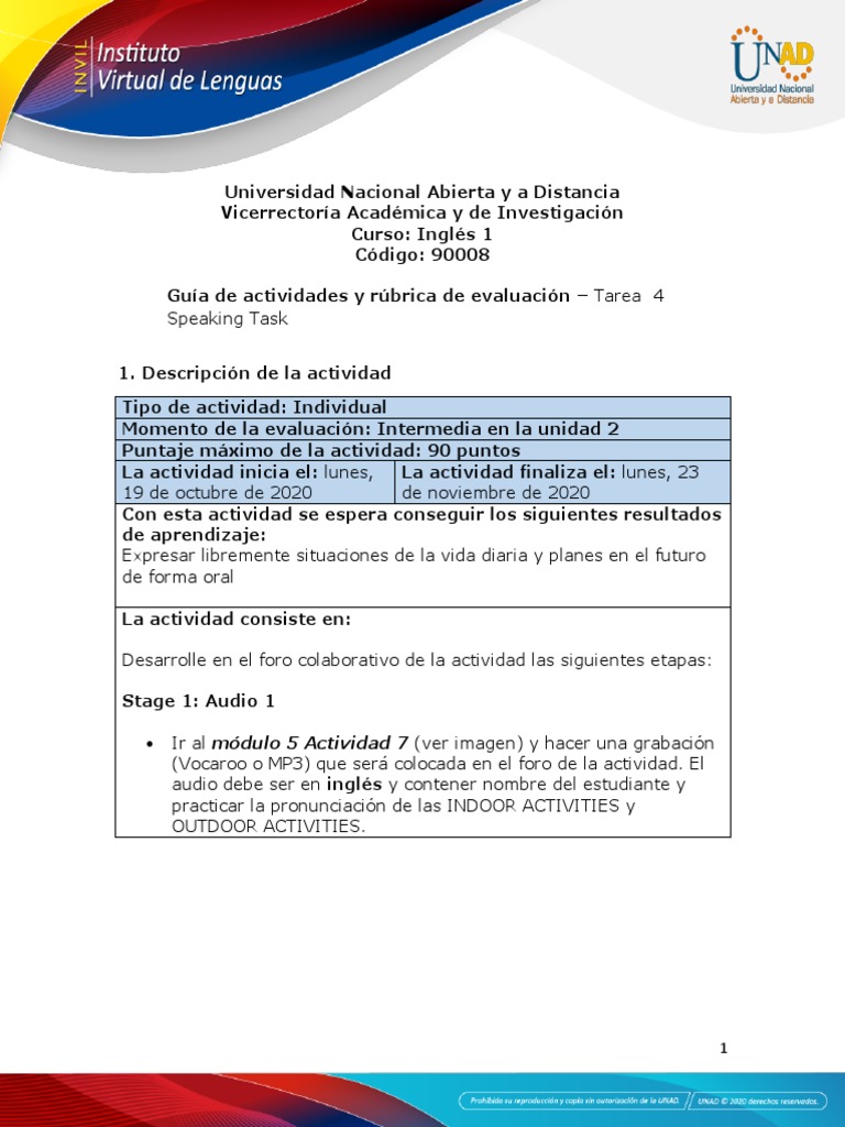 Activity Guides and Evaluation Rubric - Unit 2 - Task 4 - Speaking Task ...