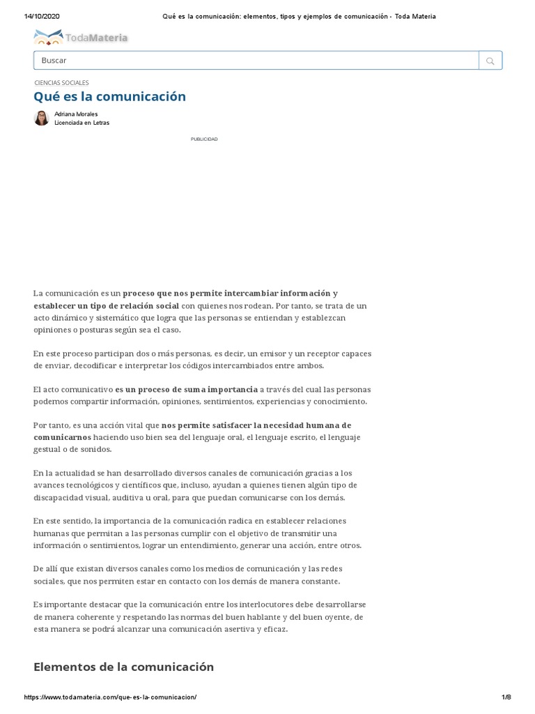Qué Es La Comunicación - Elementos, Tipos y Ejemplos de Comunicación - Toda Materia | PDF ...