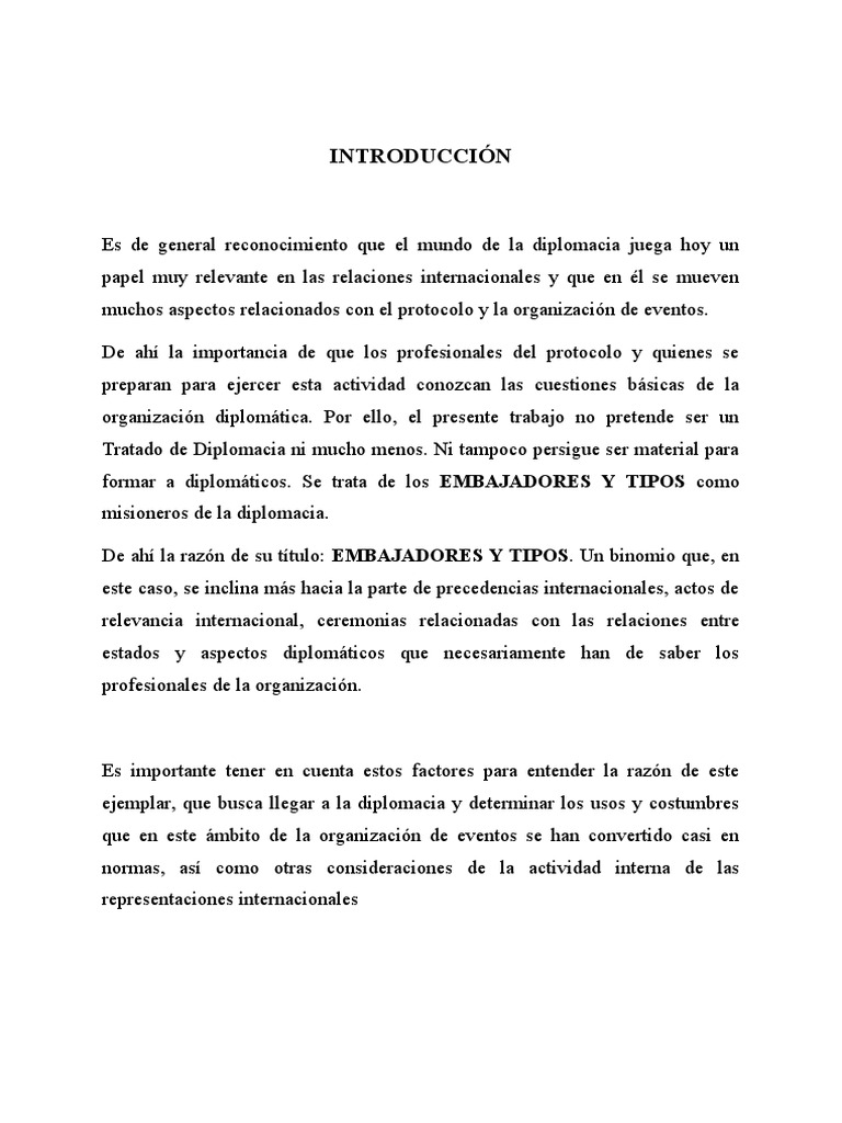 Funciones y Tipos de Embajadores | PDF | Diplomacia | Relaciones ...