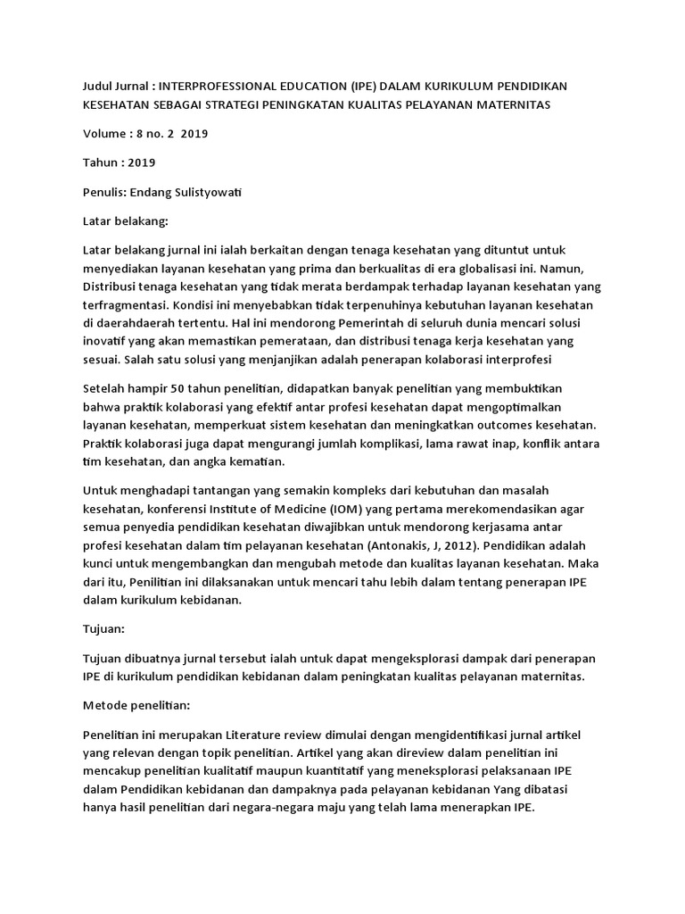 Resume Jurnal Ipe Kebidanan | PDF
