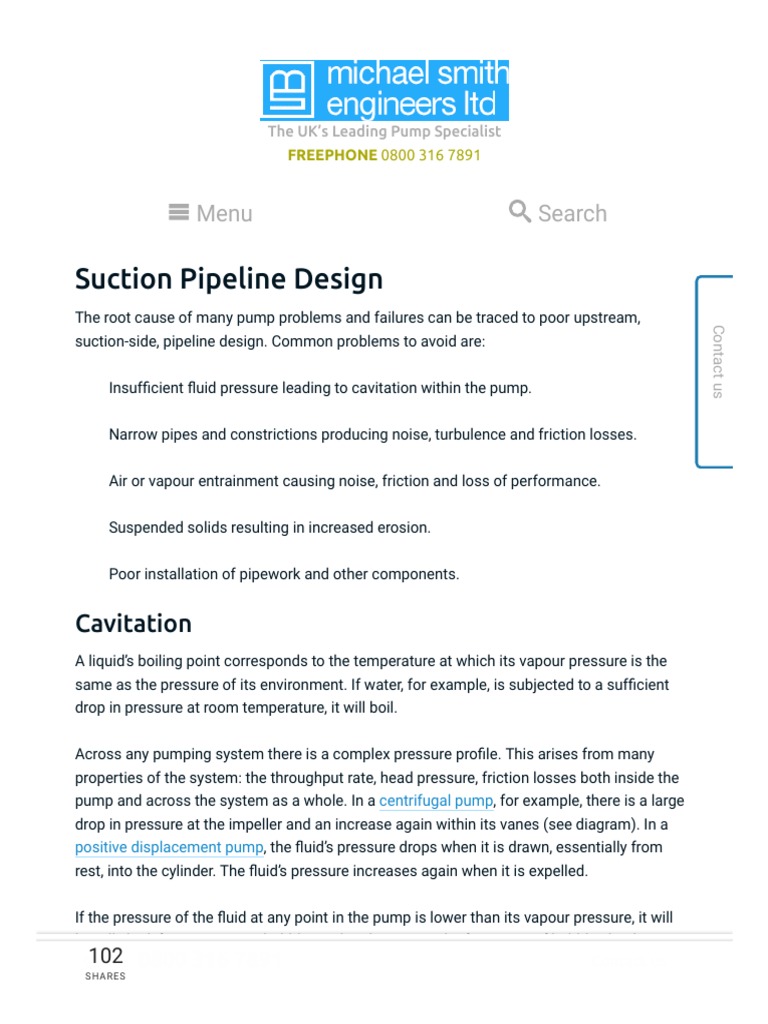 Pump Suction Pipe Design Considerations | PDF | Pump | Fluid Dynamics