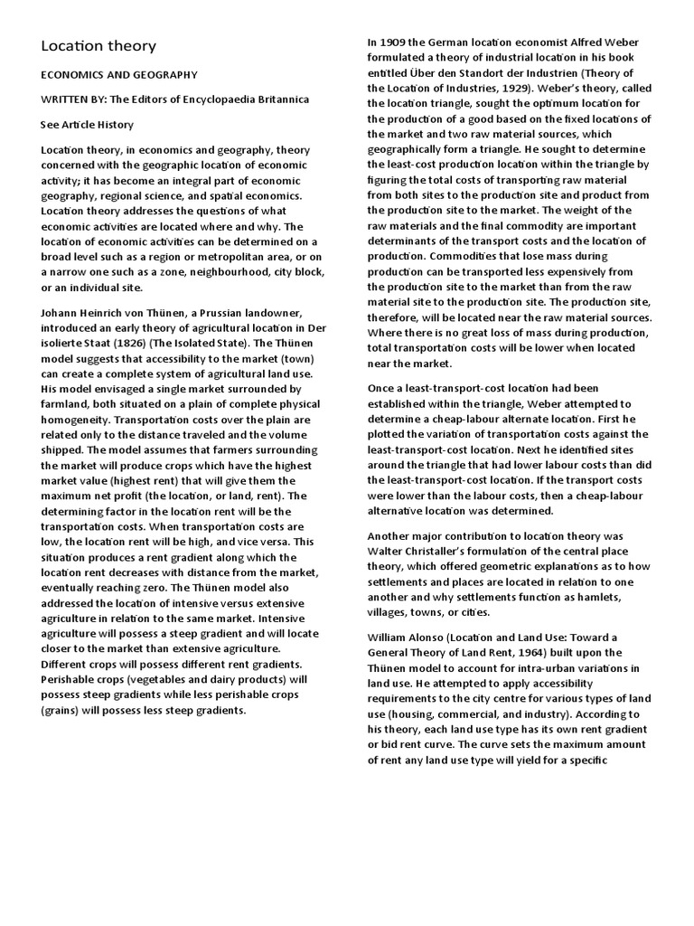 Location Theory | PDF | Production Function | Economics