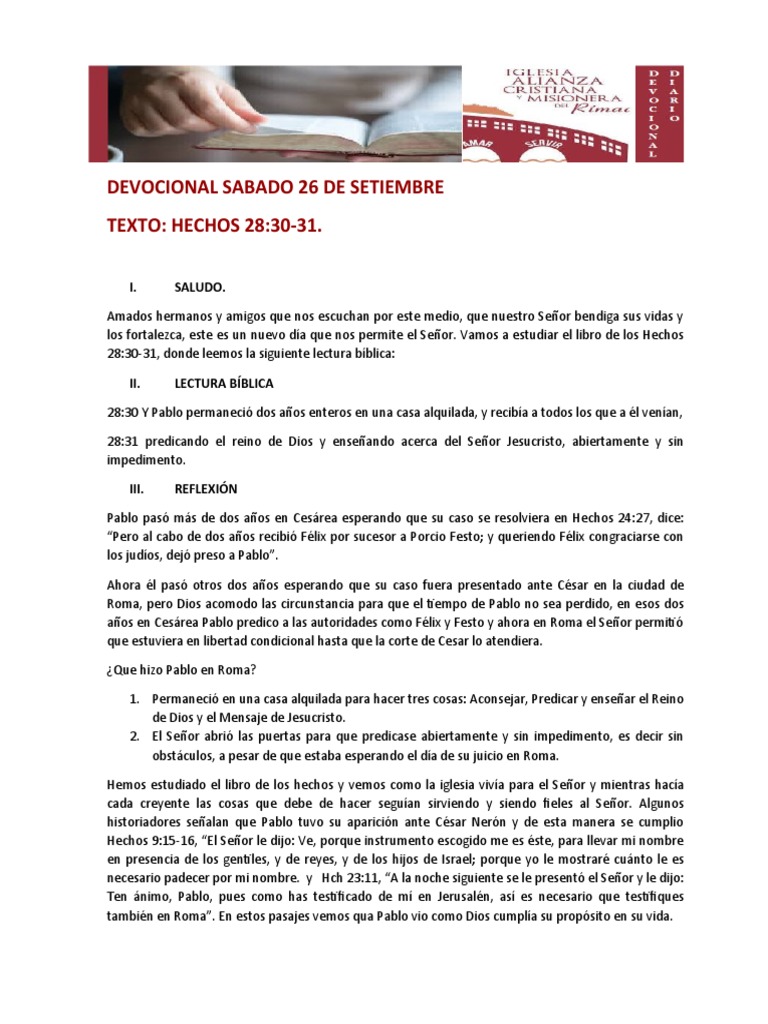 Devocional Hechos 28:30-31 | PDF | Pablo el apóstol | Jesús