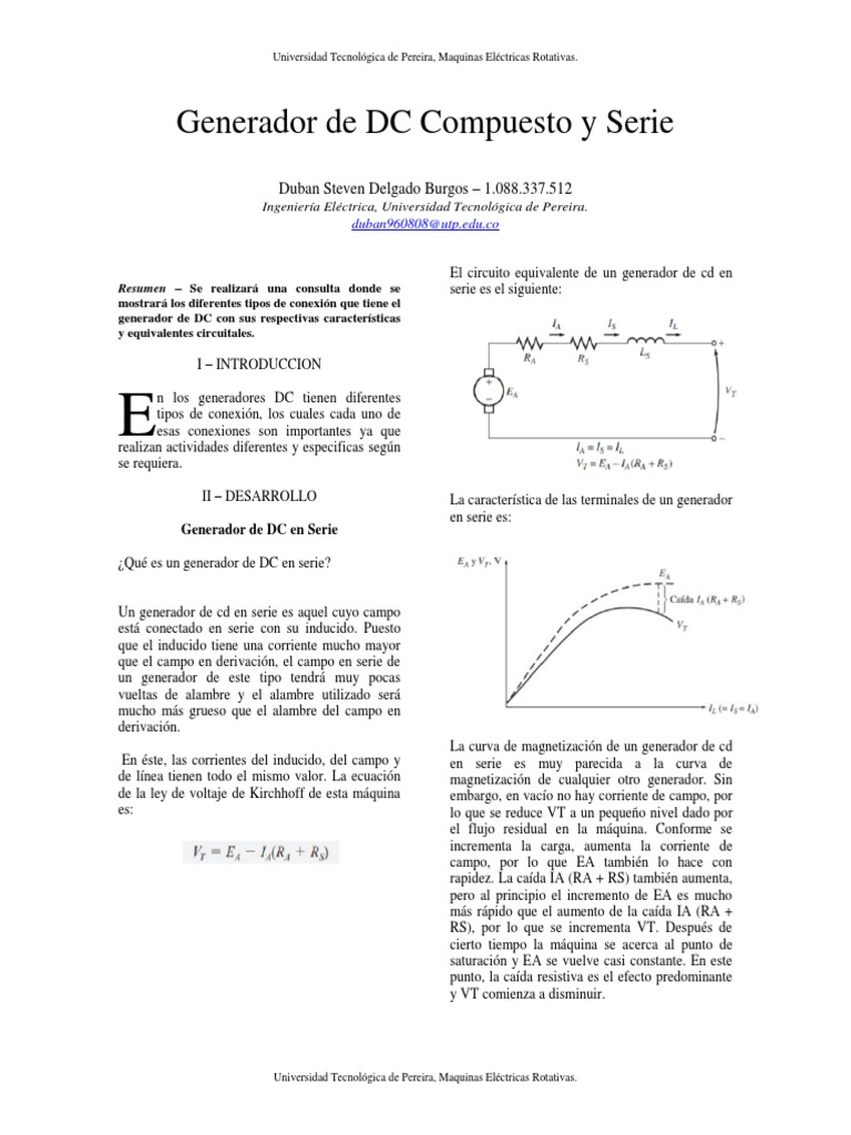 Generadores DC: Conexiones y Características | PDF | Generador ...