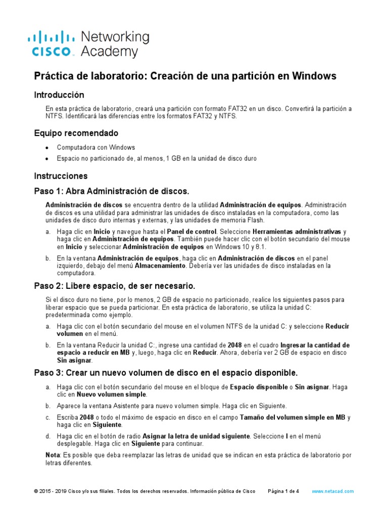 10.2.1.8 Lab - Create A Partition in Windows PDF | PDF | Ventana ...