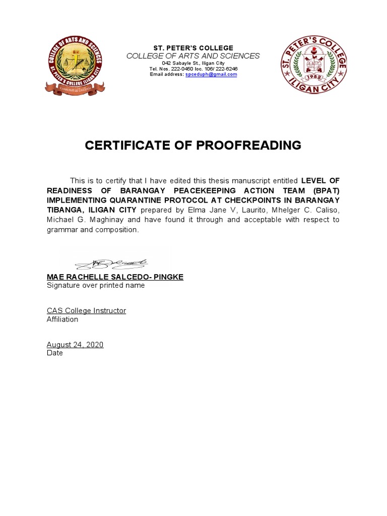 Certification of Proofreading | PDF