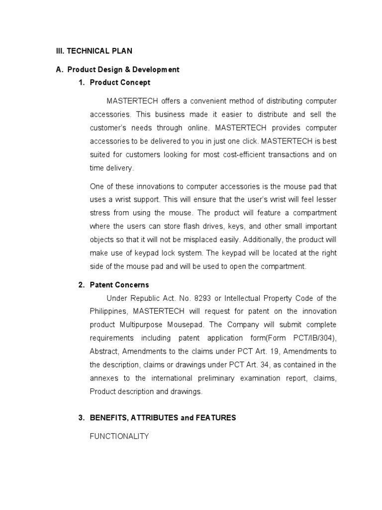 Iii. Technical Plan A. Product Design & Development 1. Product Concept ...