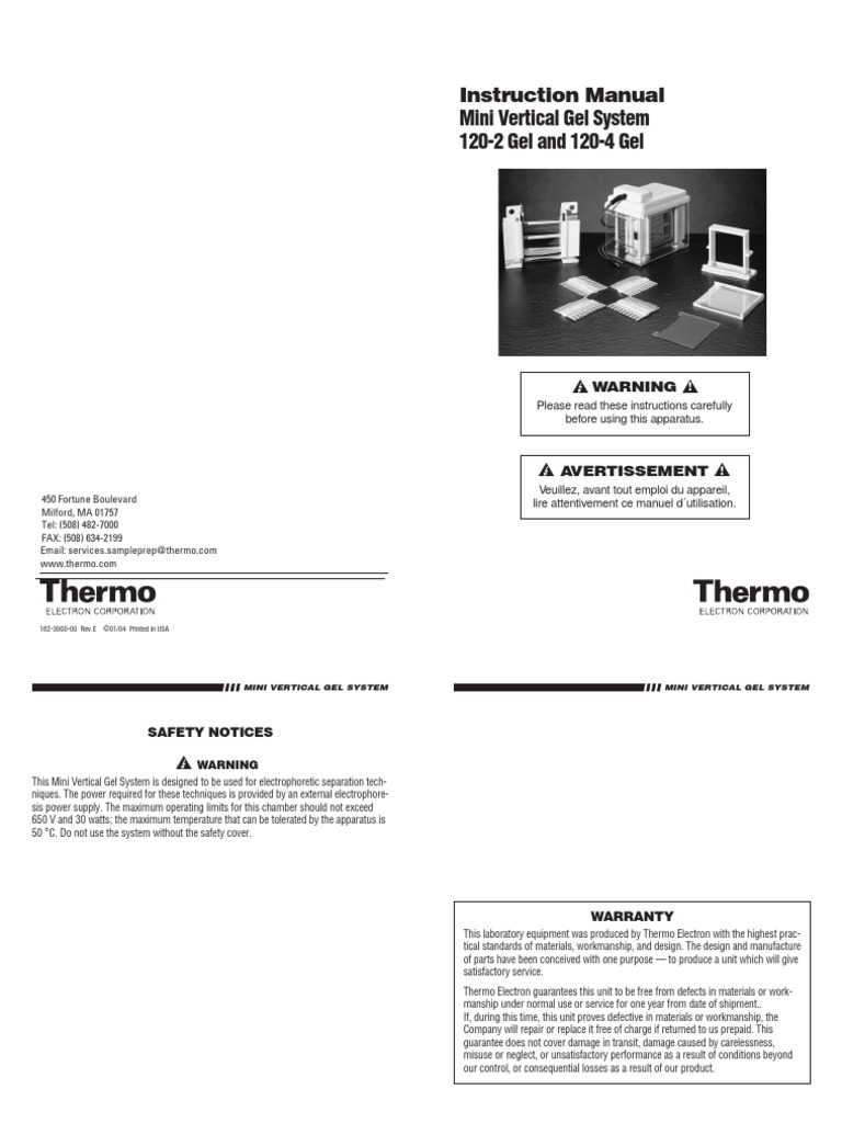 Thermo Mini Vertical Gel System 120 - User Manual PDF | PDF | Gel ...