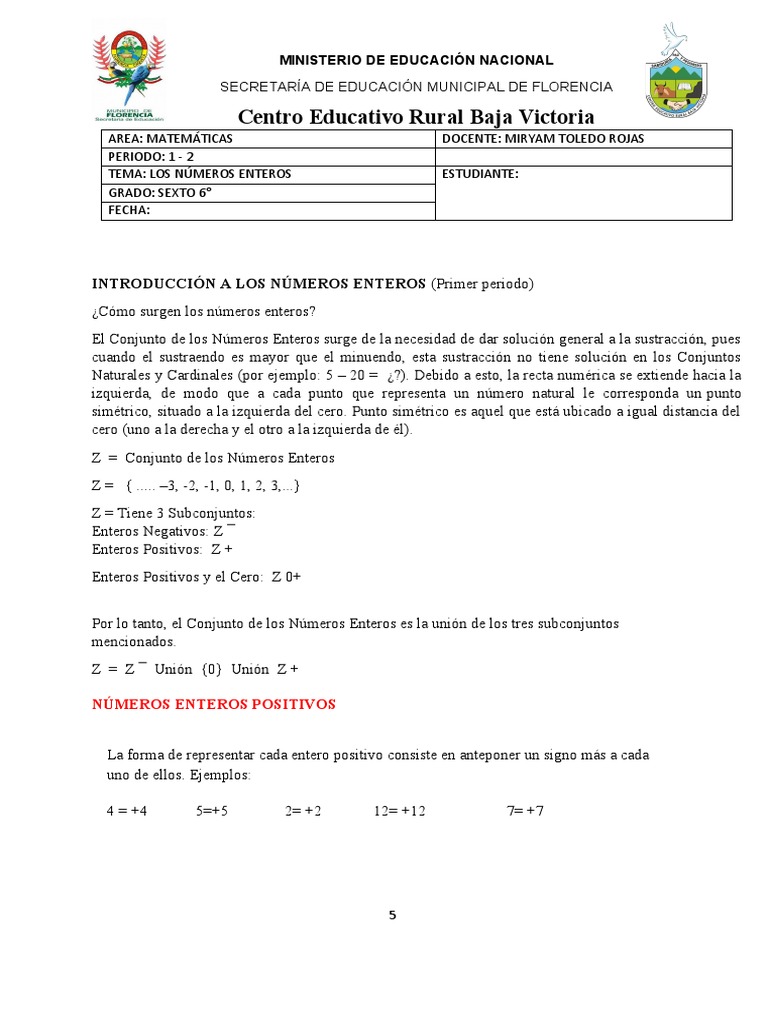 Introducción a Números Enteros | PDF | Entero | Sustracción