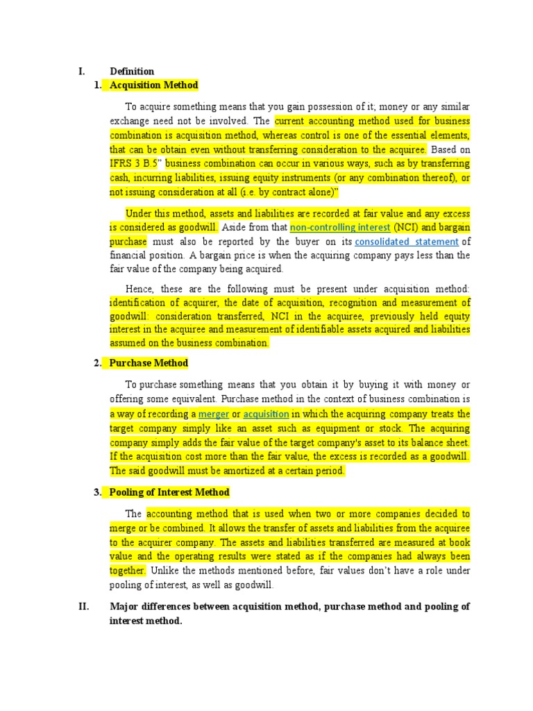 I. 1. Acquisition Method: Non-Controlling Interest Consolidated ...