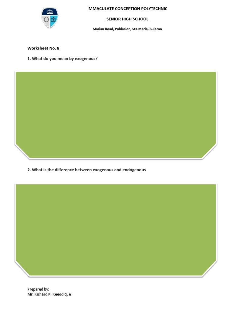 Exogenous Processes Worksheet | PDF | Self-Improvement | Science ...