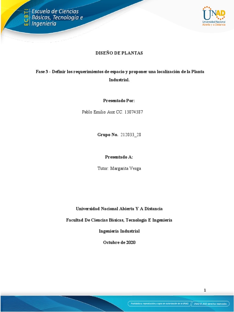 Fase 3 - Definir Los Requerimientos de Espacio y Proponer Una Localización de La Planta ...