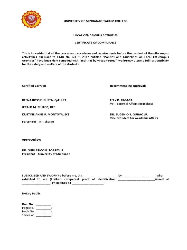 Compliance Report for CMO 63 Activities | PDF | Government | Further ...