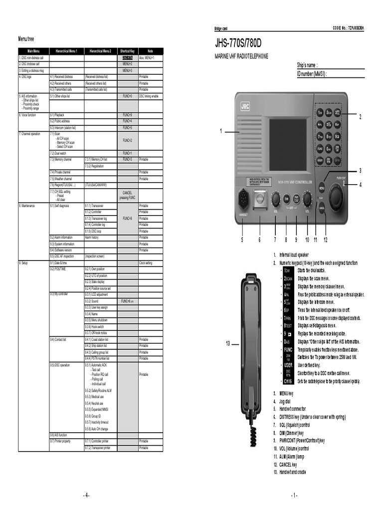 JHS-770S/780D: Marine VHF Radiotelephone Ship's Name: ID Number (MMSI ...