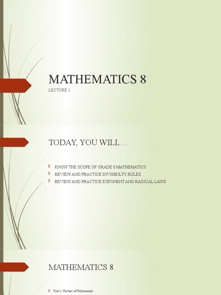 Math 8 Lesson 1 | PDF | Factorization | Equations