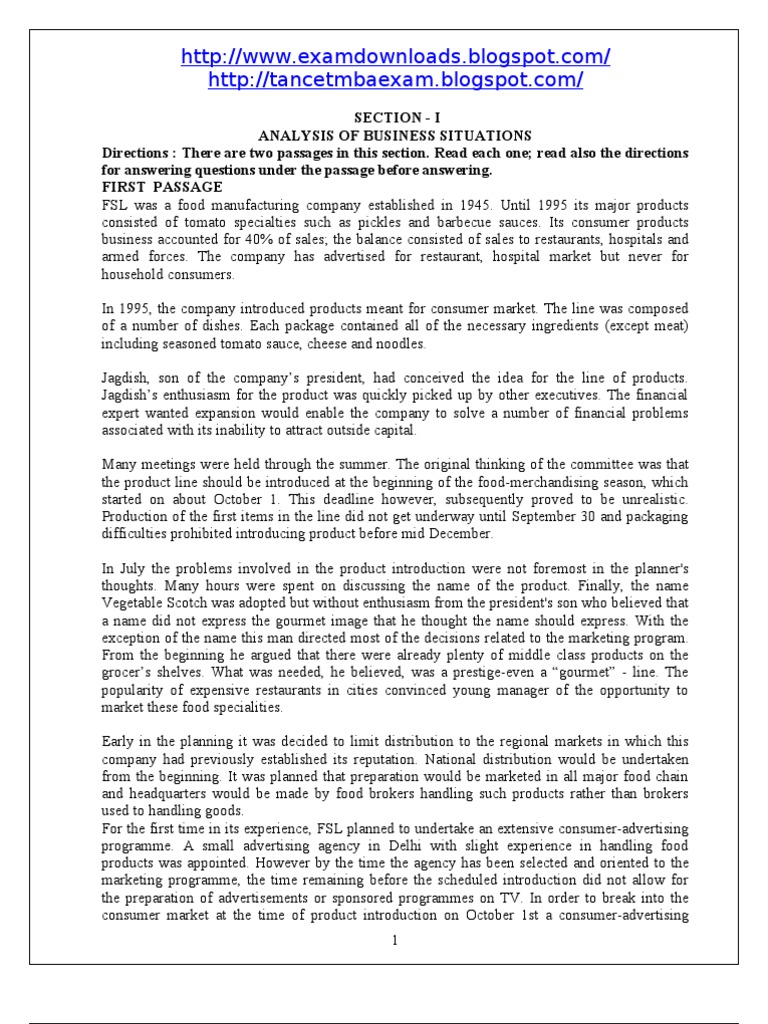TANCET MBA Model Paper 1 | PDF