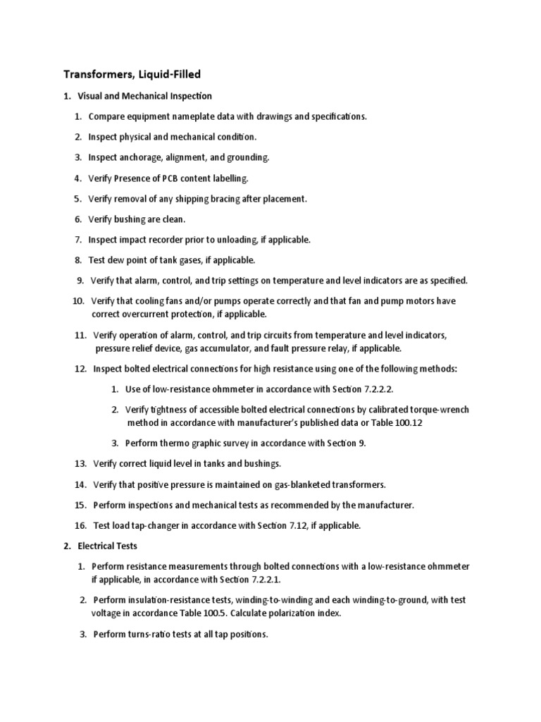 Transformers, Liquid-Filled: 1. Visual and Mechanical Inspection | PDF ...