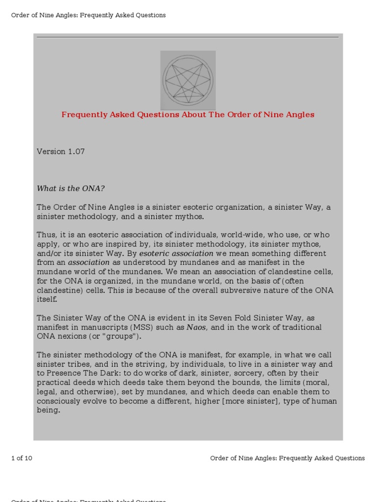 Frequently Asked Questions About The Order of Nine Angles: What Is The ...