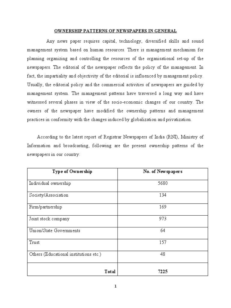 Newspaper Ownership Patterns in India | PDF | Newspapers | Ownership