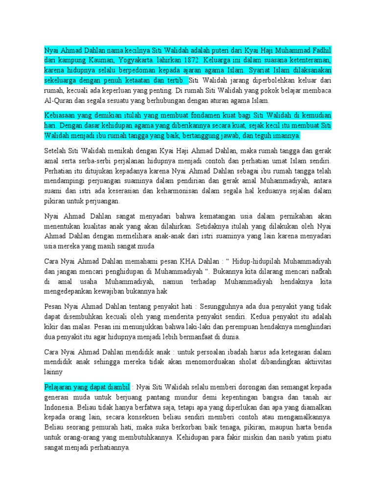 Biografi Kha Dahlan Dan Nyai Siti Walidah | PDF