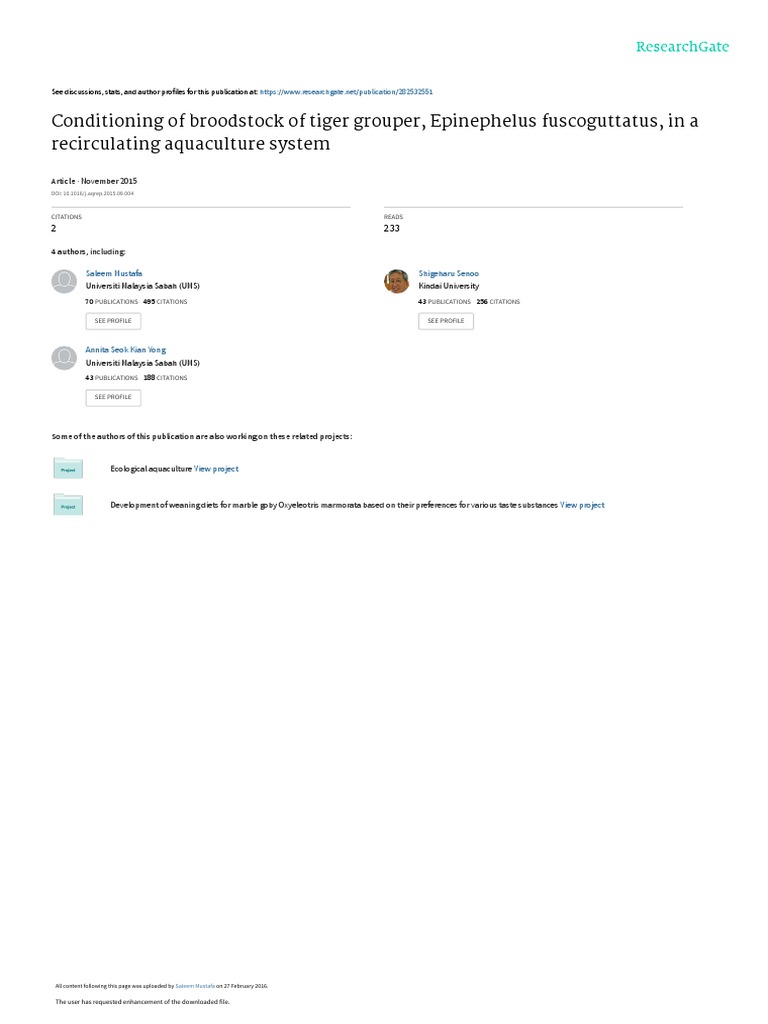 Conditioning of Broodstock of Tiger Grouper Epinep | PDF | Nature