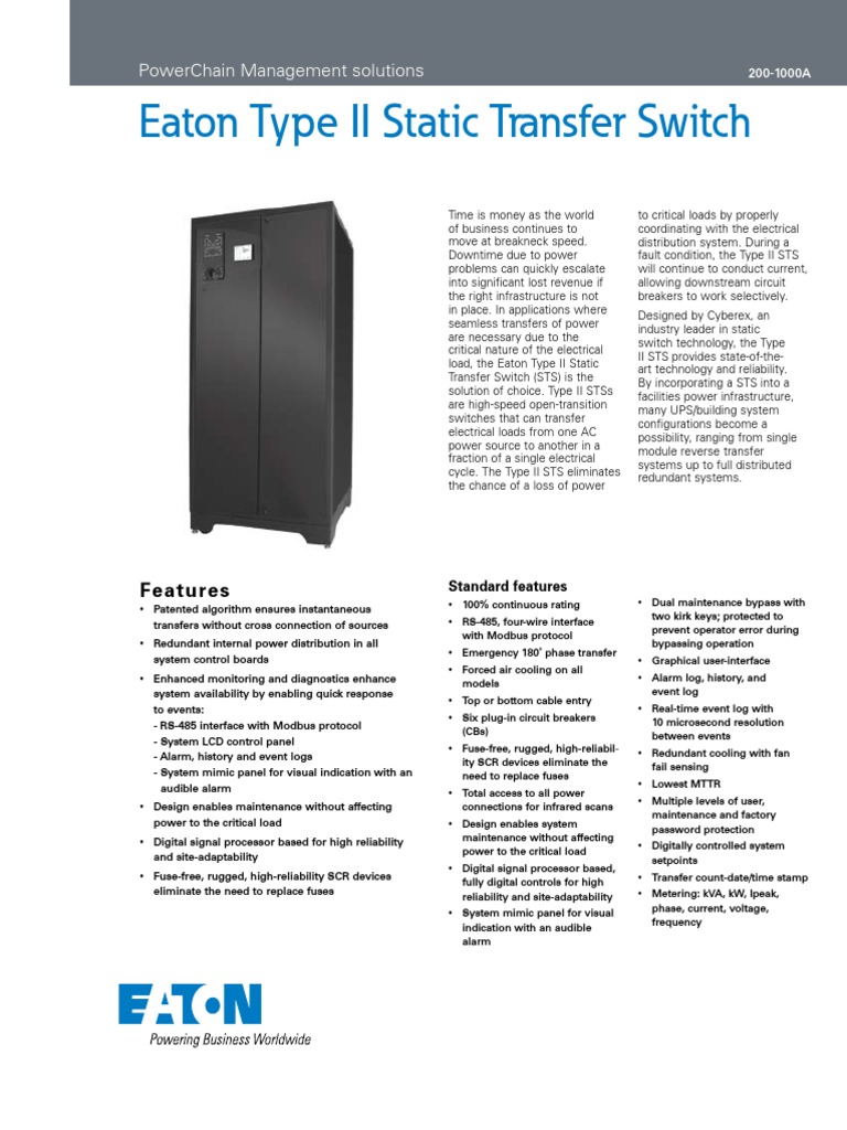Eaton Type Ii Static Transfer Switch: Powerchain Management Solutions ...
